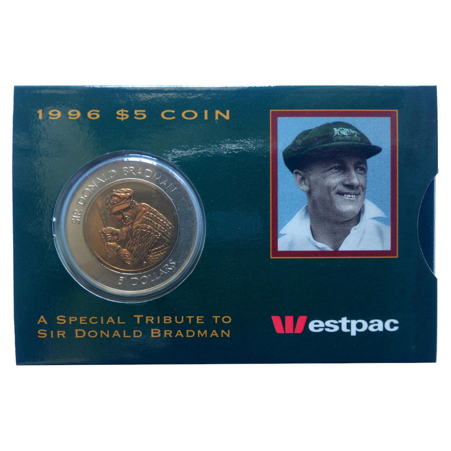 Australia 5 Dollars Sir Donald Bradman in Westpac Sleeve UNC