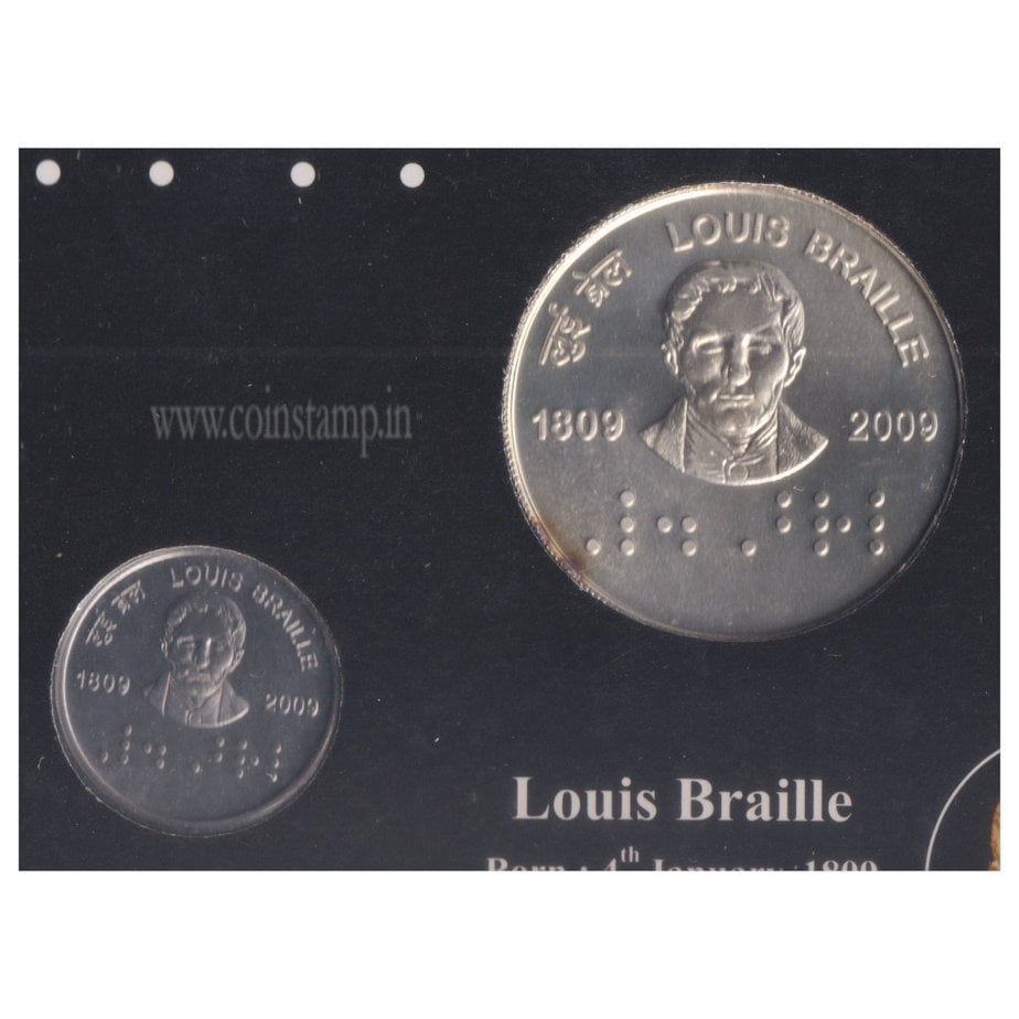 200th Birth Anniversary of Louis Braille 100 & 2 Rupees UNC Set