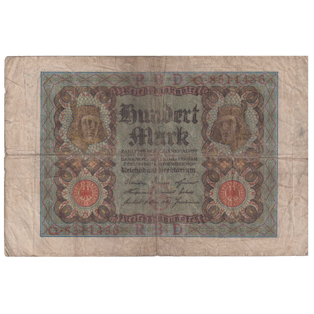 Germany World War Period 100 Mark 1920 Medium Condition