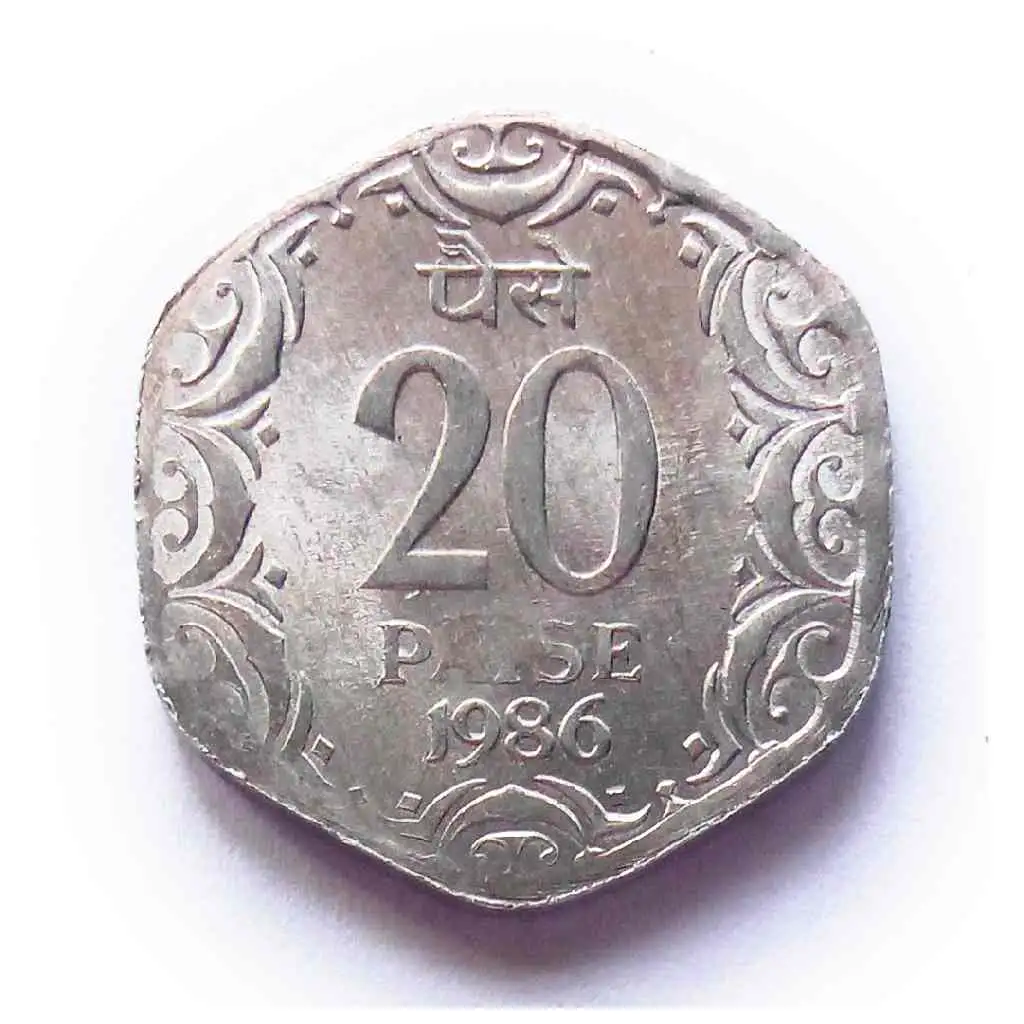 Republic Indian Coins: Collectible 20 Paise Kolkata Mint-From 1986