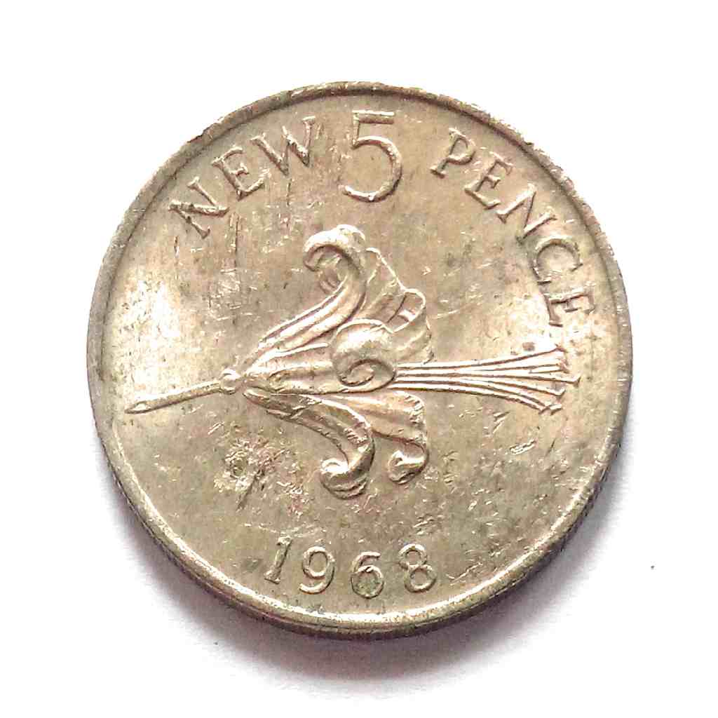 Guernsey Coins: 5 New Pence - Queen Elizabeth II, 1968-1971