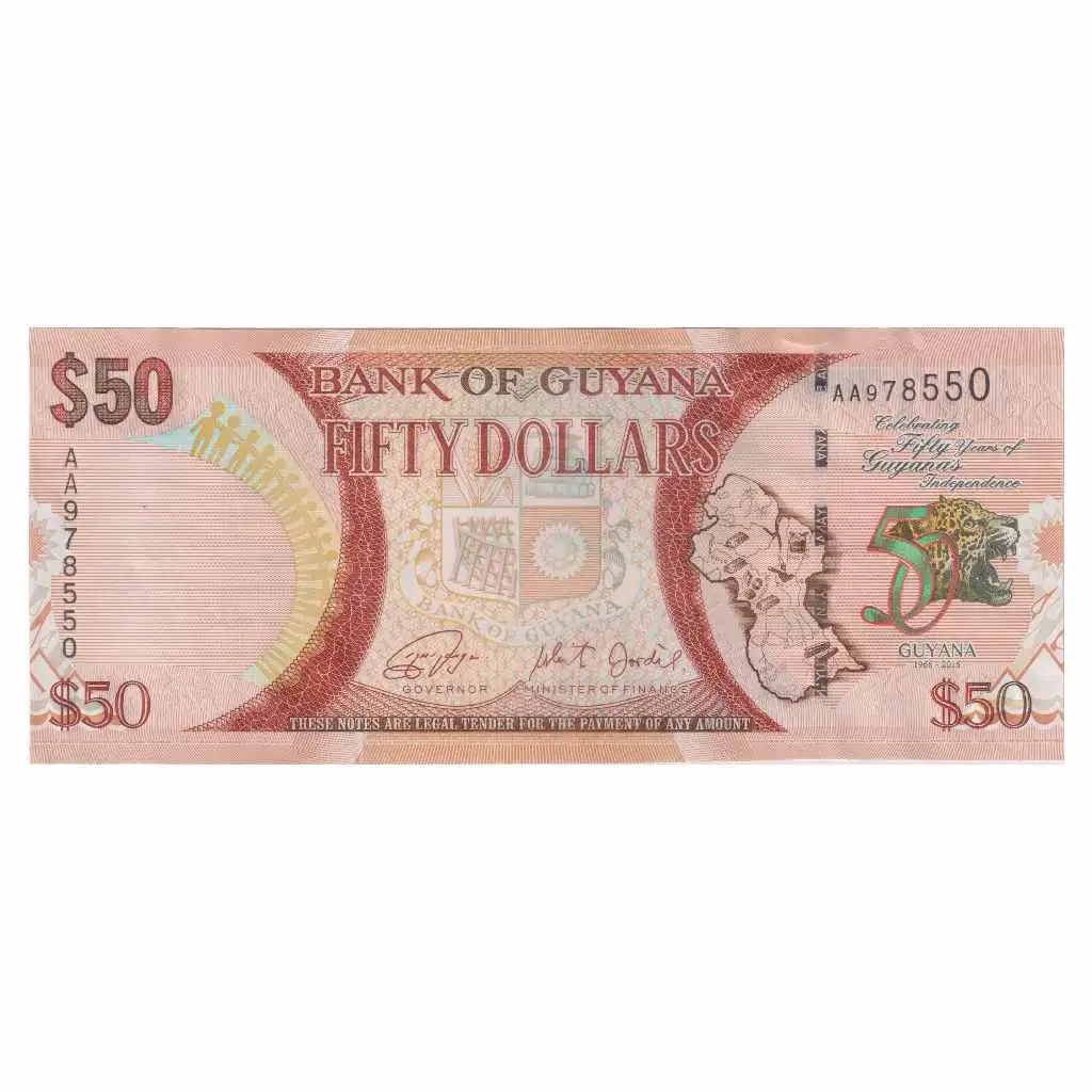 Guyana 50 Dollars: 50 Years of Independence Commemoration
