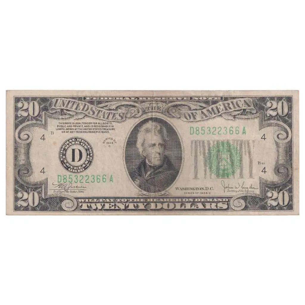 20 Dollars Federal Reserve Note Andrew Jackson 1934 C Series