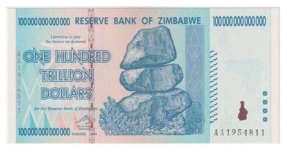 Zimbabwe 100 Trillion Dollars Note